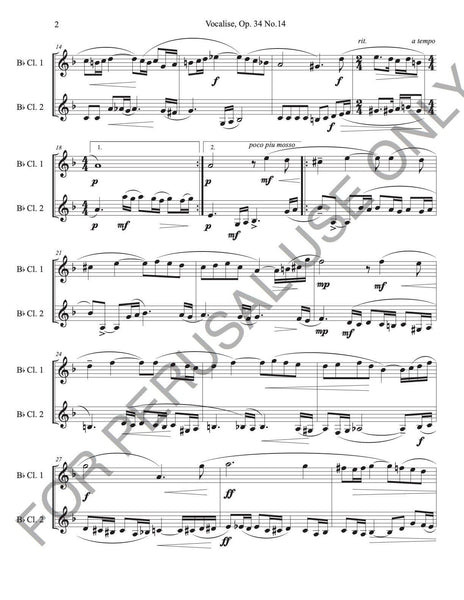 Vocalise, Op. 34 no.14 Sergei Rachmaninoff for Clarinet Duet (Score ...