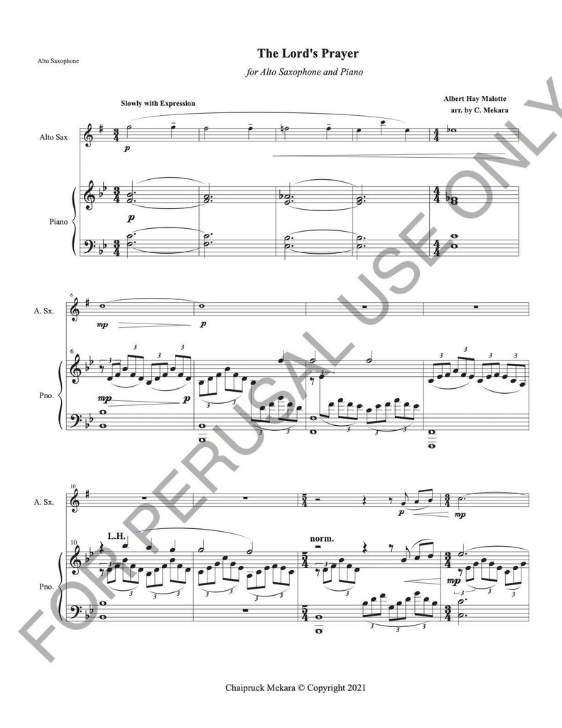 The Lord’s Prayer for Alto Saxophone and Piano (score+parts)