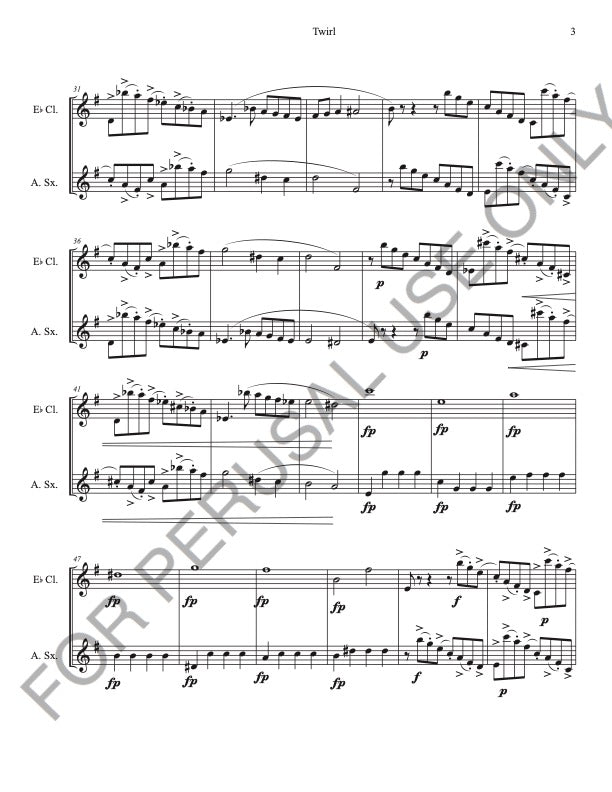 Twirl for Eb Clarinet and Alto Saxophone Duet (score+parts)