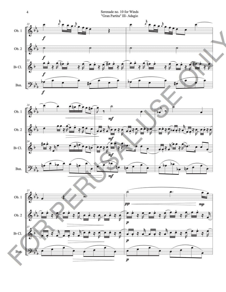 Mozart's Serenade no. 10 for Winds for 2 Oboes, BbClarinet & Bassoon