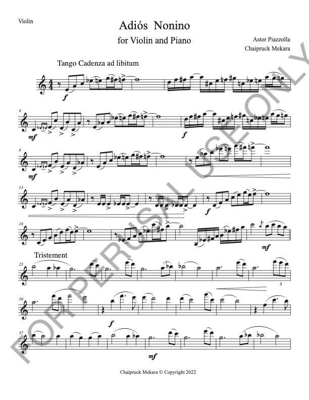 Violin and Piano sheet music: Adiós Nonino by Astor Piazzolla