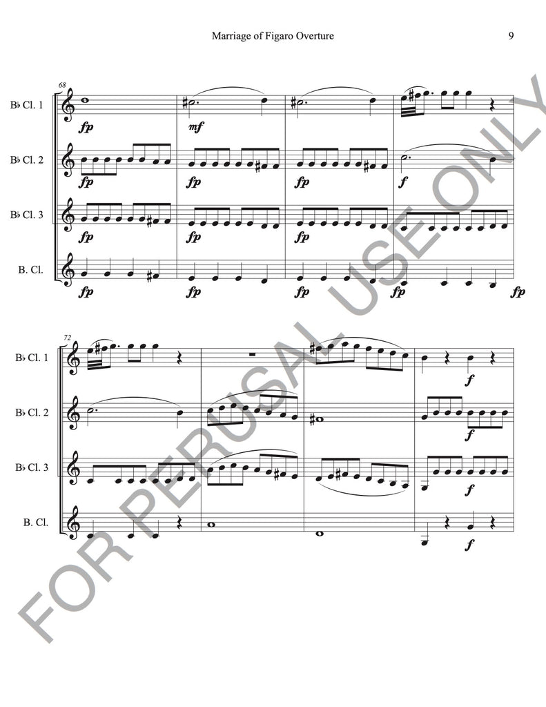 Clarinet Quartet sheet music- Mozart's The Marriage of Figaro Overture