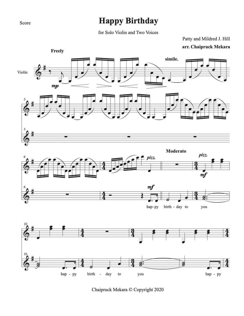 Happy Birthday to You – Solo Violin & Voices Sheet Music (PDF)